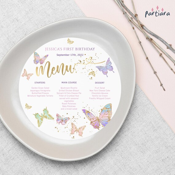 Pastel Butterfly Menu Plate Charger Printable Rainbow - Etsy UK