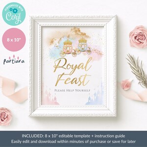 Princess Birthday Food Table Sign Printable Fairytale Castle Carriages ...