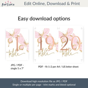 Butterfly Table Numbers Printable, Girls Birthday Party Table Number ...