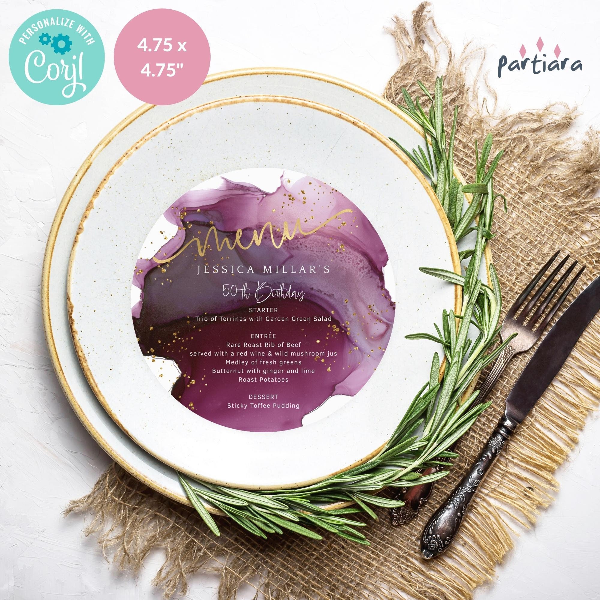 Maroon Gold Plate Charger Menu Card Printable Small Plates - Etsy