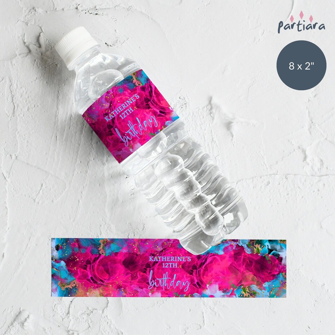 Hot Pink Birthday Water Label Template, Girls Disco Party Labels ...