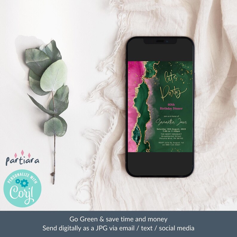 Editable Pink Green Birthday Invitation Template, Ladies Lets Party ...