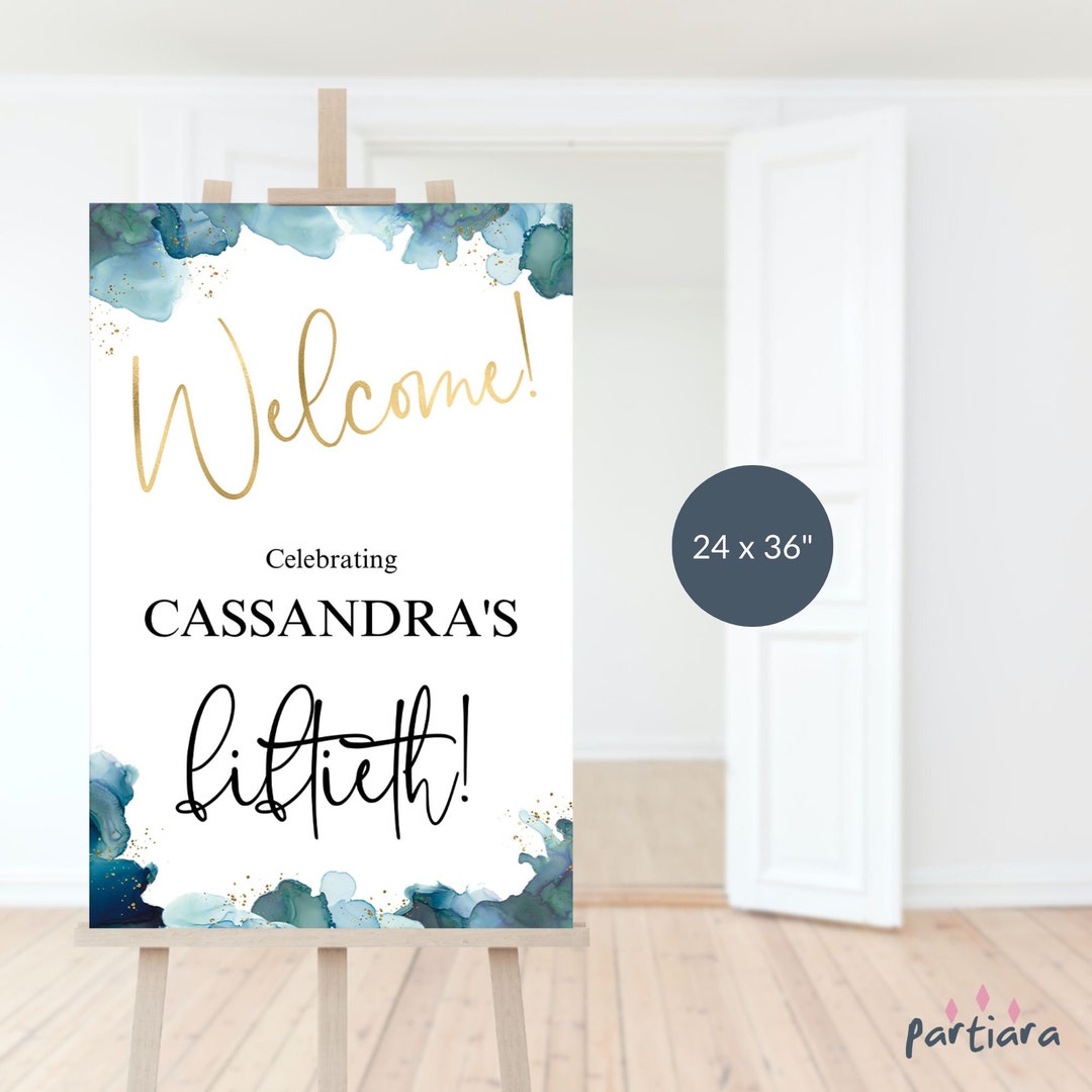 Editable Birthday Sign, Welcome Party Poster Board Printable, Teal Blue ...