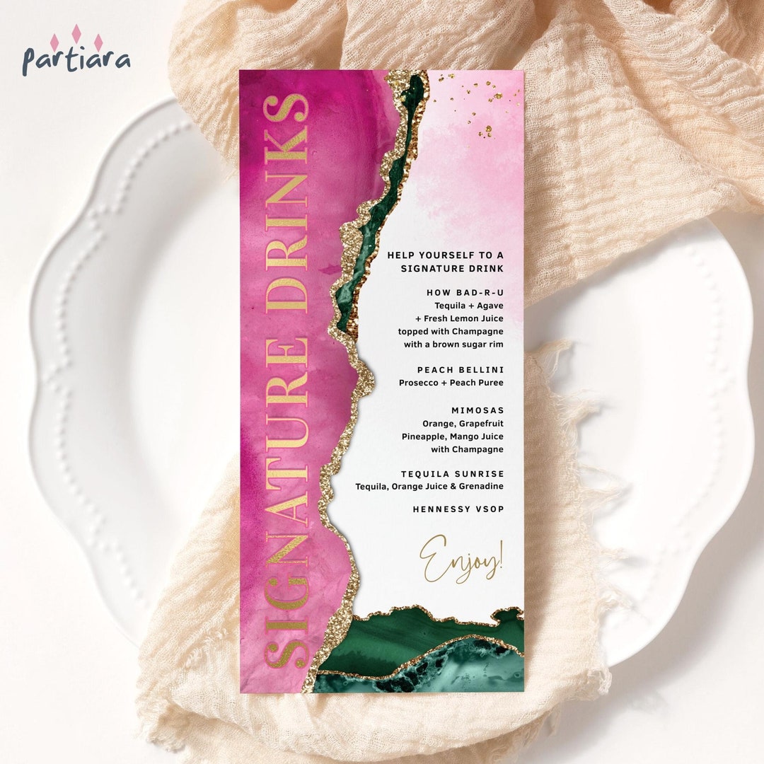 Pink Signature Drinks Menu Template Ladies Birthday Bar Table - Etsy