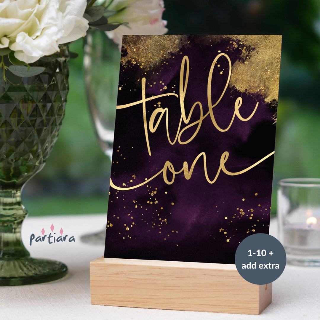 Purple Table Numbers Printable, Royal Purples Gold Birthday Dinner ...
