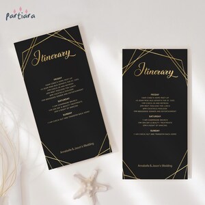 Birthday Itinerary Cards, Dinner Party Details Printable, Black Gold ...