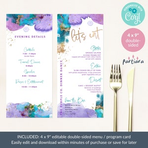 Ladies Birthday Menu With Program, Dinner Dance Party Table Menus ...