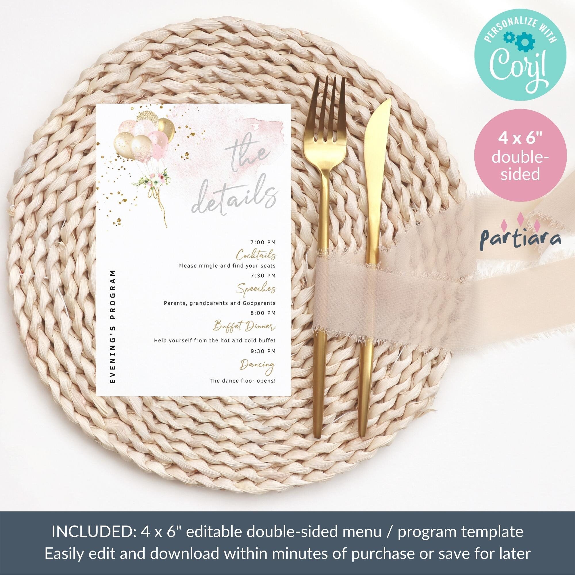 Editable Birthday Menu Program Cards Ladies Blush Pink Floral - Etsy