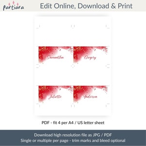 Red Place Card Printable, Birthday Name Cards, Dinner Party Table Name ...