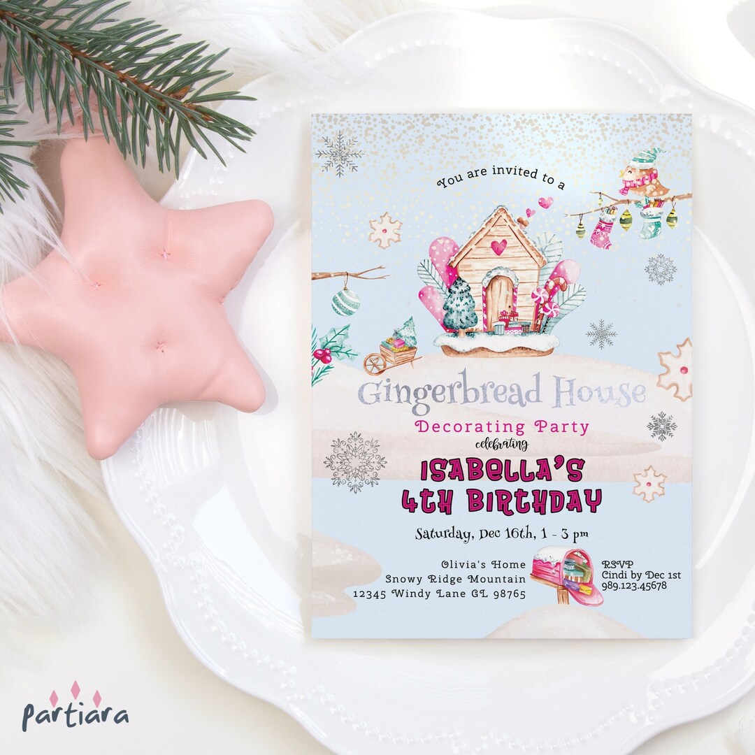 Invitation Gingerbread House, Birthday Gingerbread Invite Printable ...