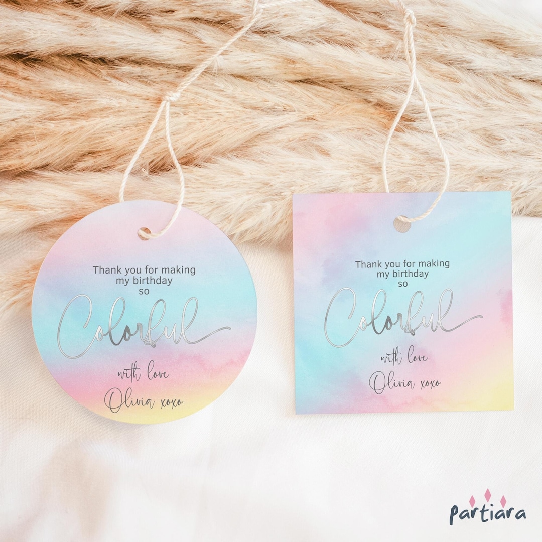 Rainbow Birthday Favor Gift Tag Printable Girl's Pastel - Etsy