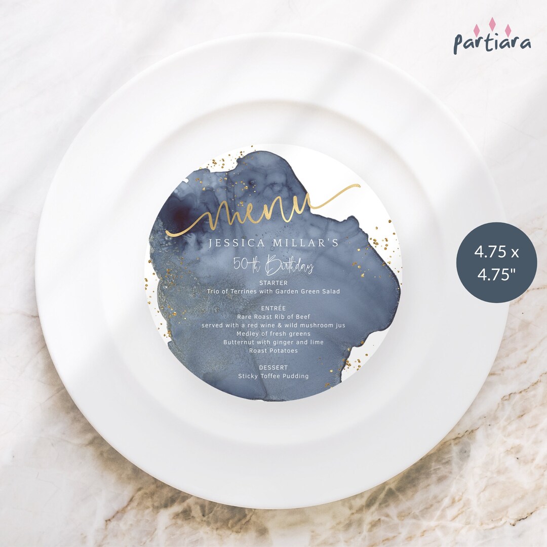 Blue Birthday Menu Plate Insert Card Template, Teen Boys Charger Menus ...