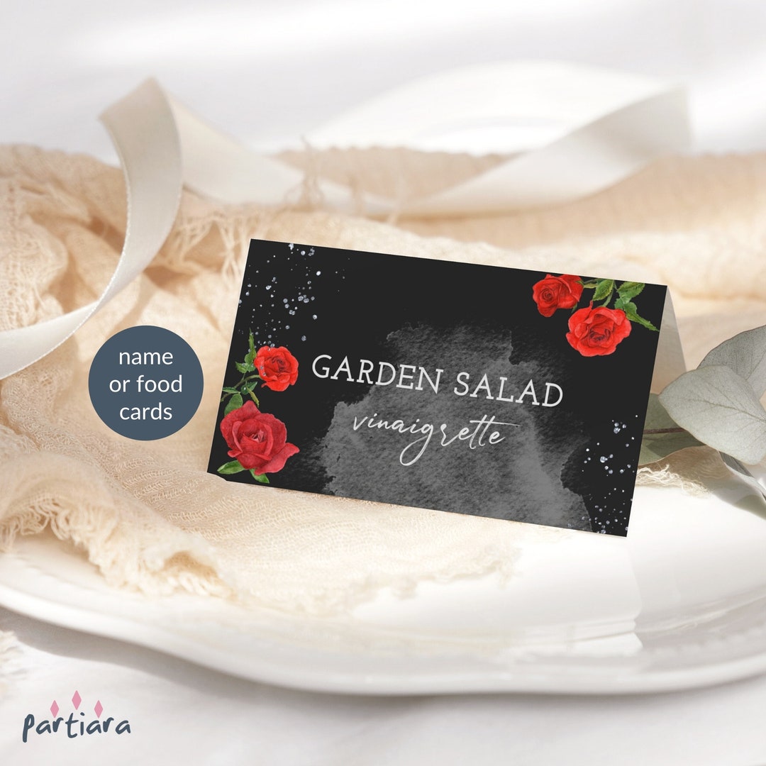 Dinner Place Card Template, Red Birthday Party Table Setting Cards ...