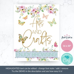 Butterfly Arts and Crafts Sign Birthday Party Poster Decor - Etsy