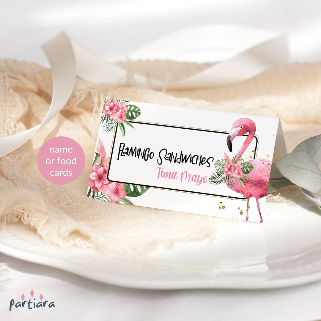 Flamingo Buffet Food Cards Printable, Birthday Flamingo Place Cards ...