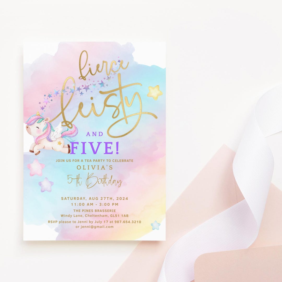 Unicorn 5th Birthday Invitation Digital Download: Girls Fun Feisty and ...
