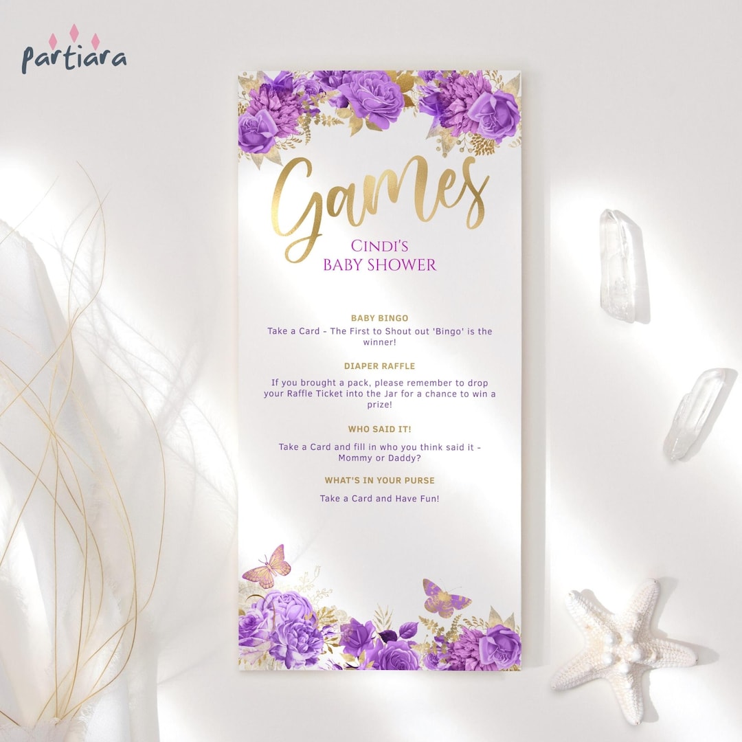 Butterfly Baby Shower Games Table Sign Printable, Birthday Program ...