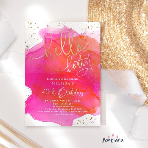 Orange Pink Birthday Invitation Lets Party Printable Ladies - Etsy UK