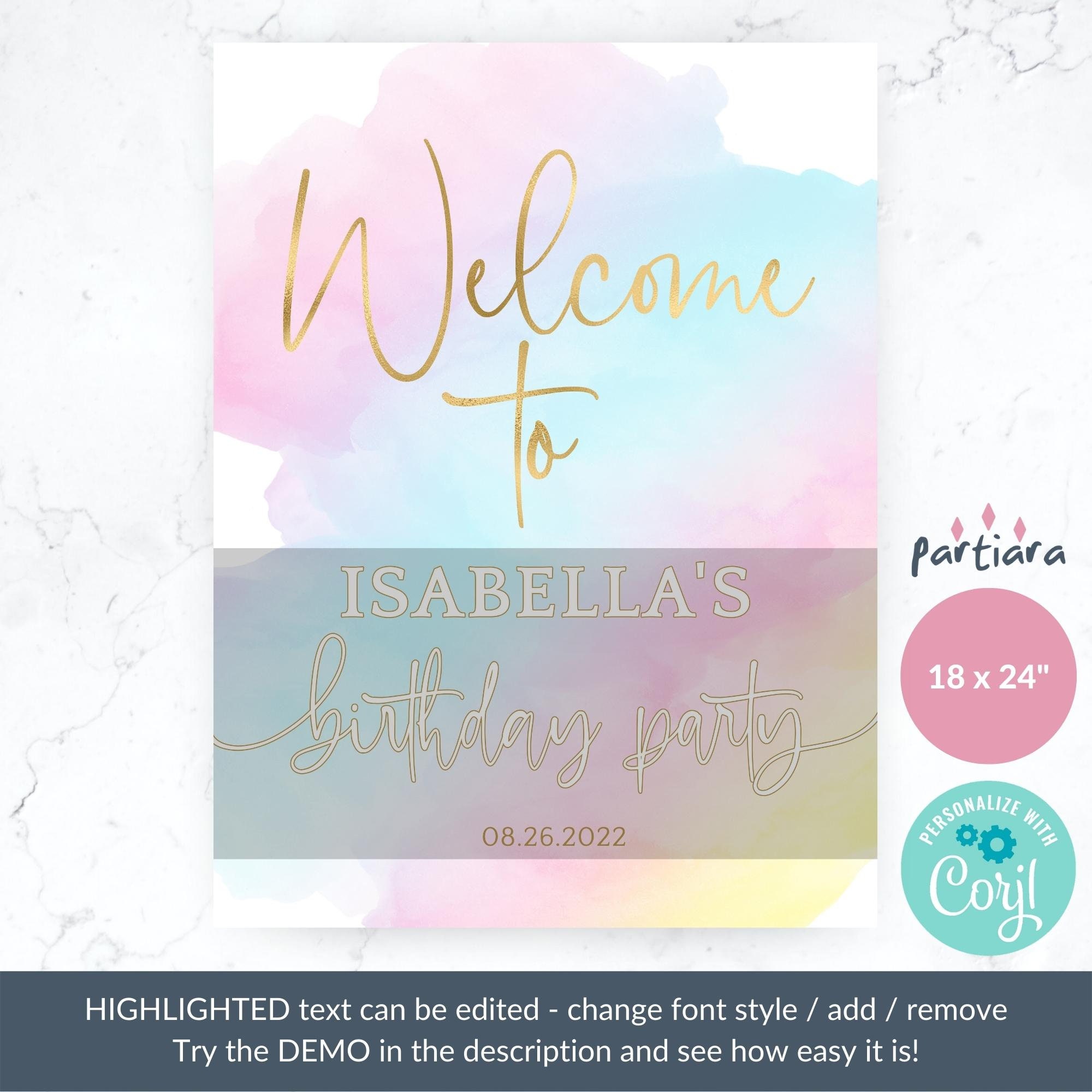 Pastel Rainbow Birthday Welcome Sign Printable Baby Girl's 1st Party ...
