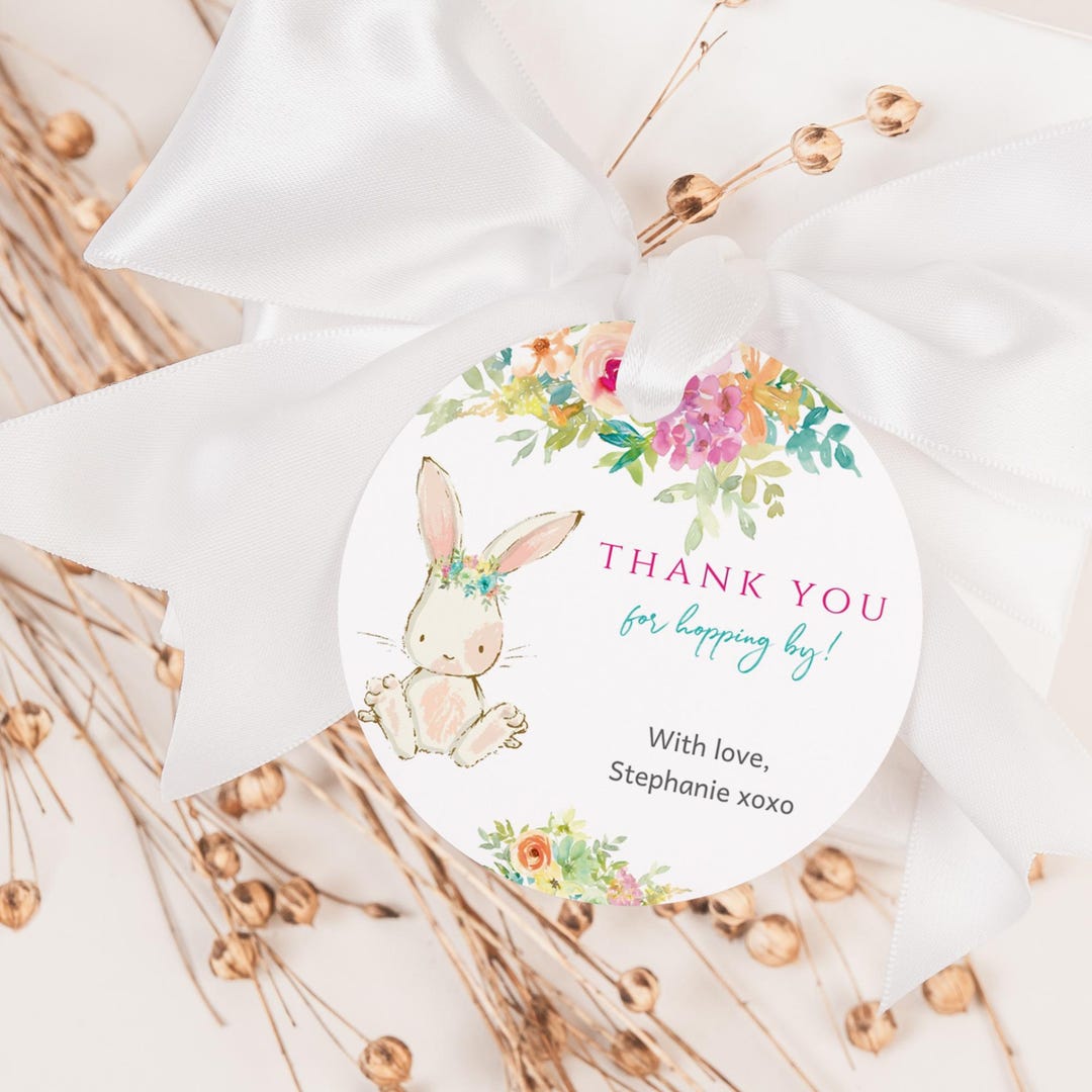 Christening Favor Tag Bunny 1st Birthday Thank You Label Template, Baby ...