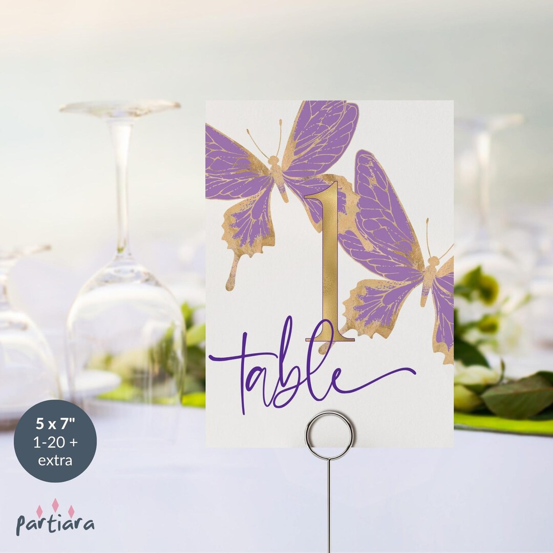 Purple Butterfly Table Number Cards Printable, Girl Communion Party ...