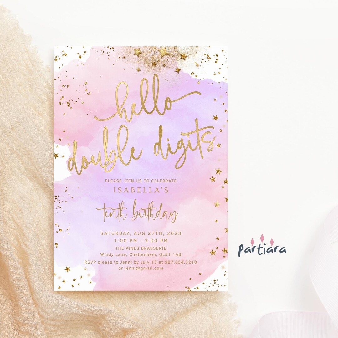 Disco 10th Birthday Invitation Instant Download Hello Double Digits ...