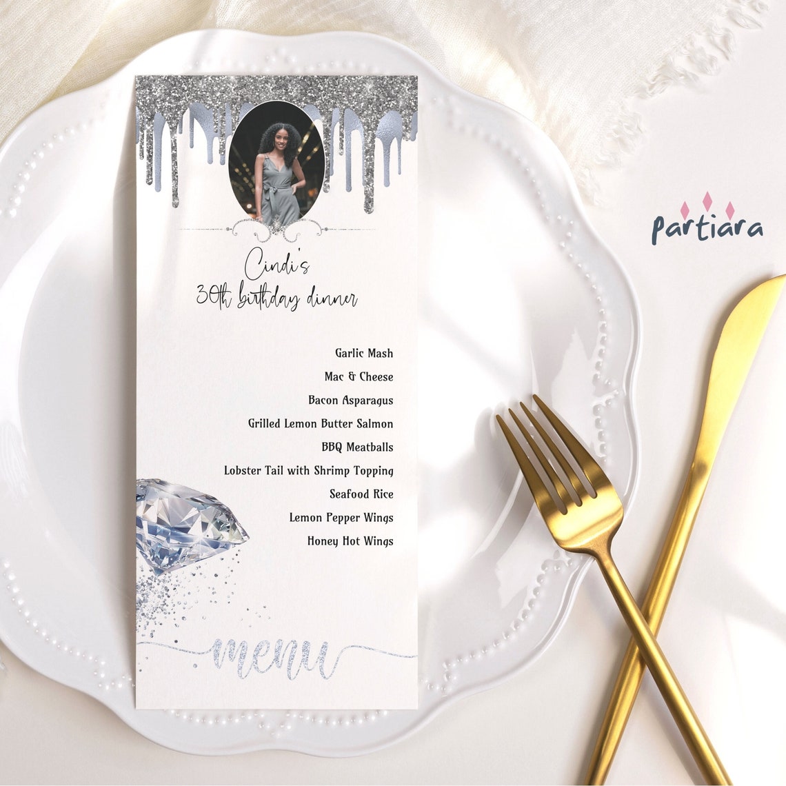 Birthday Diamond Menu Editable Photo Table Menus Printable - Etsy