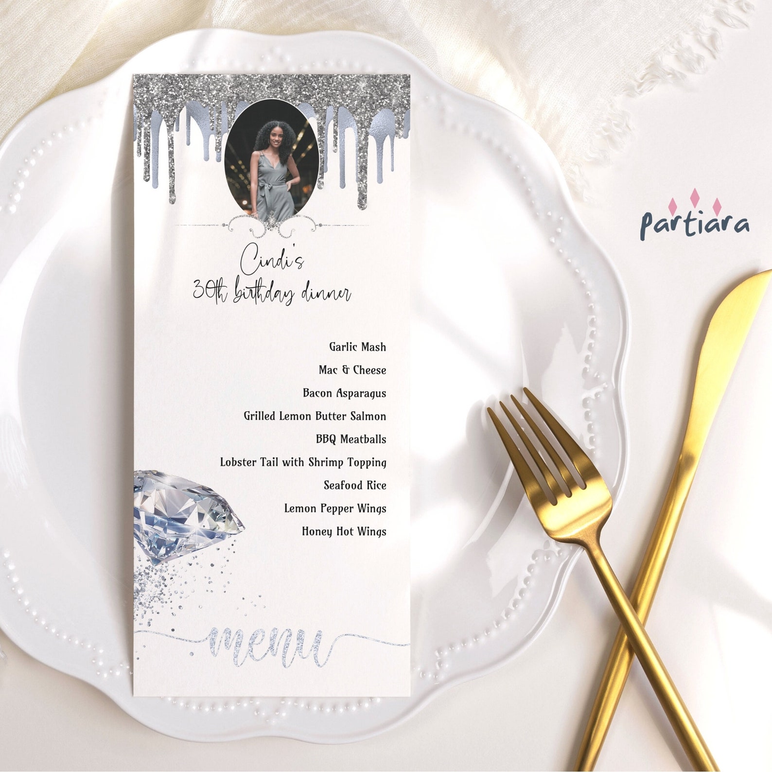 Birthday Diamond Menu Editable Photo Table Menus Printable - Etsy