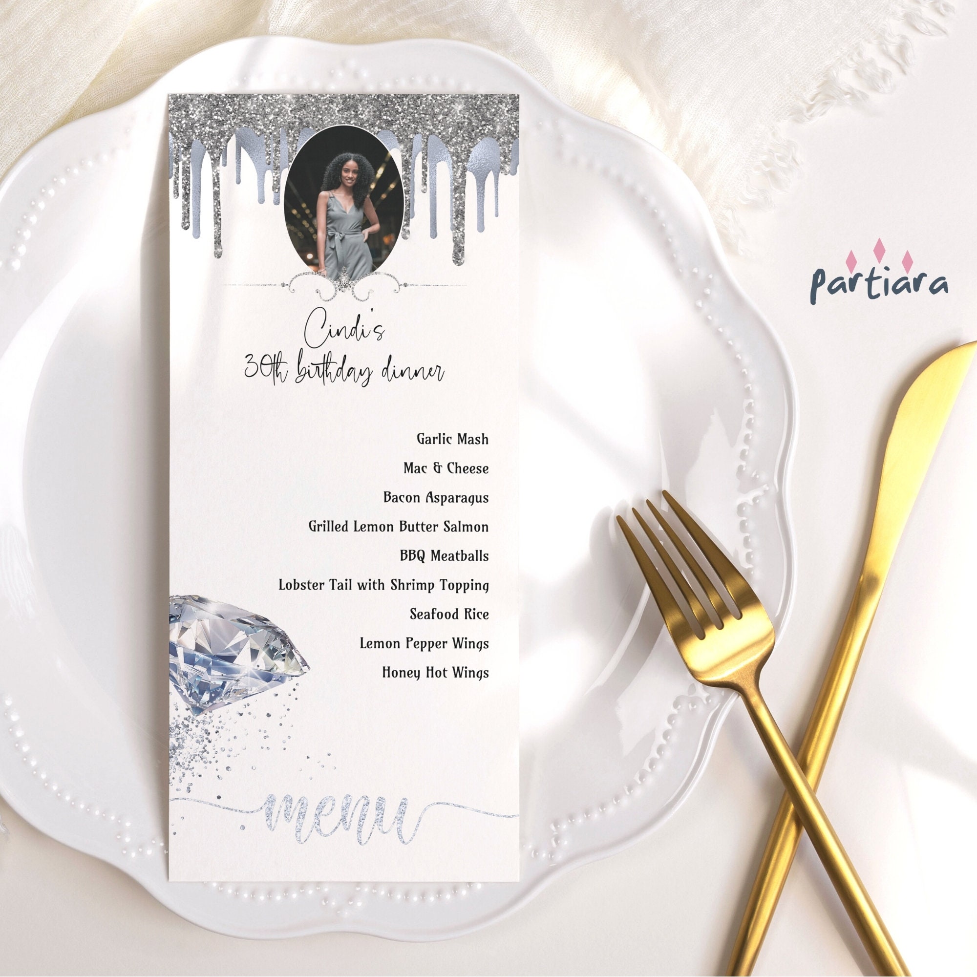 Birthday Diamond Menu Editable Photo Table Menus Printable - Etsy