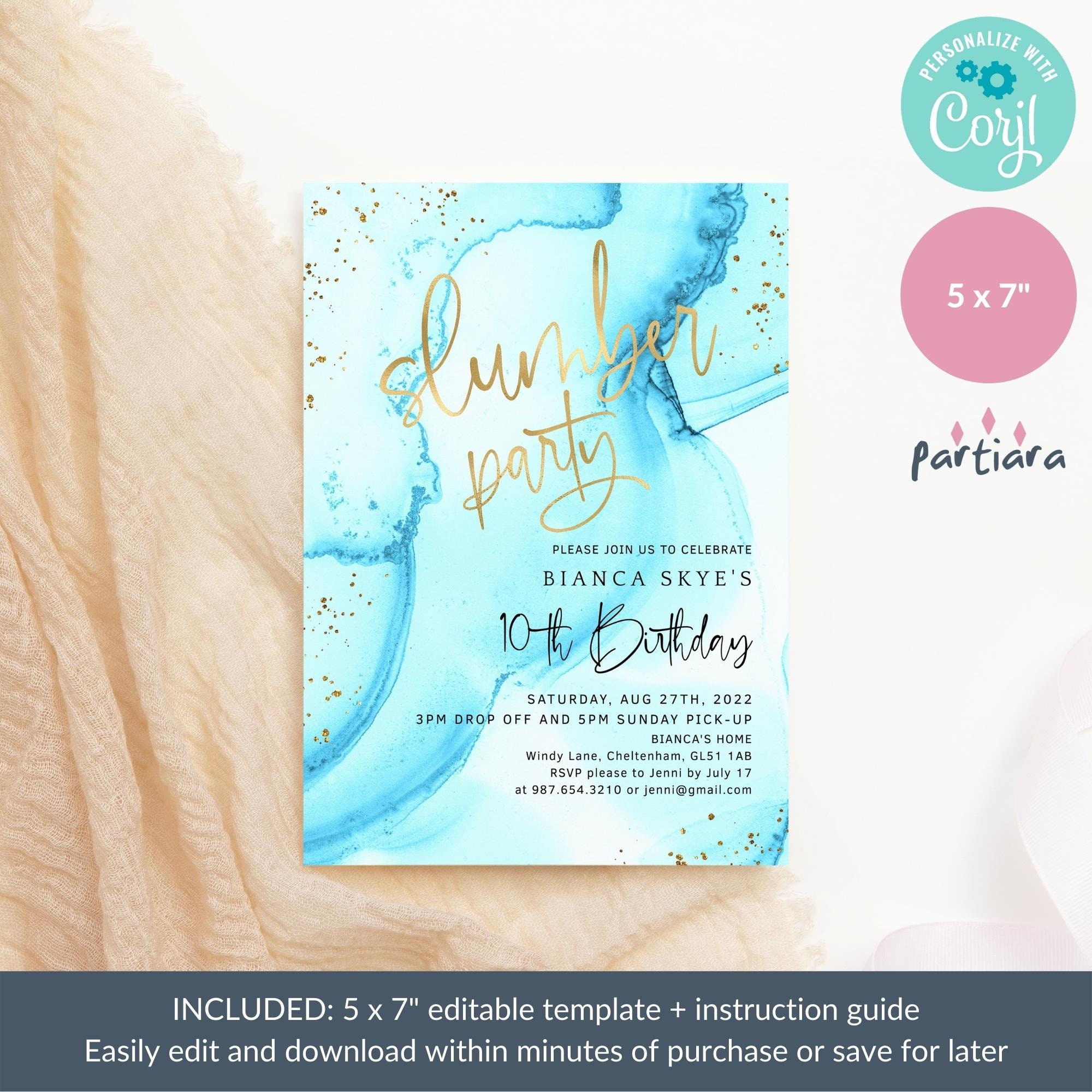 Sky Blue Slumber Party Invite Printable Teen Girls Birthday - Etsy