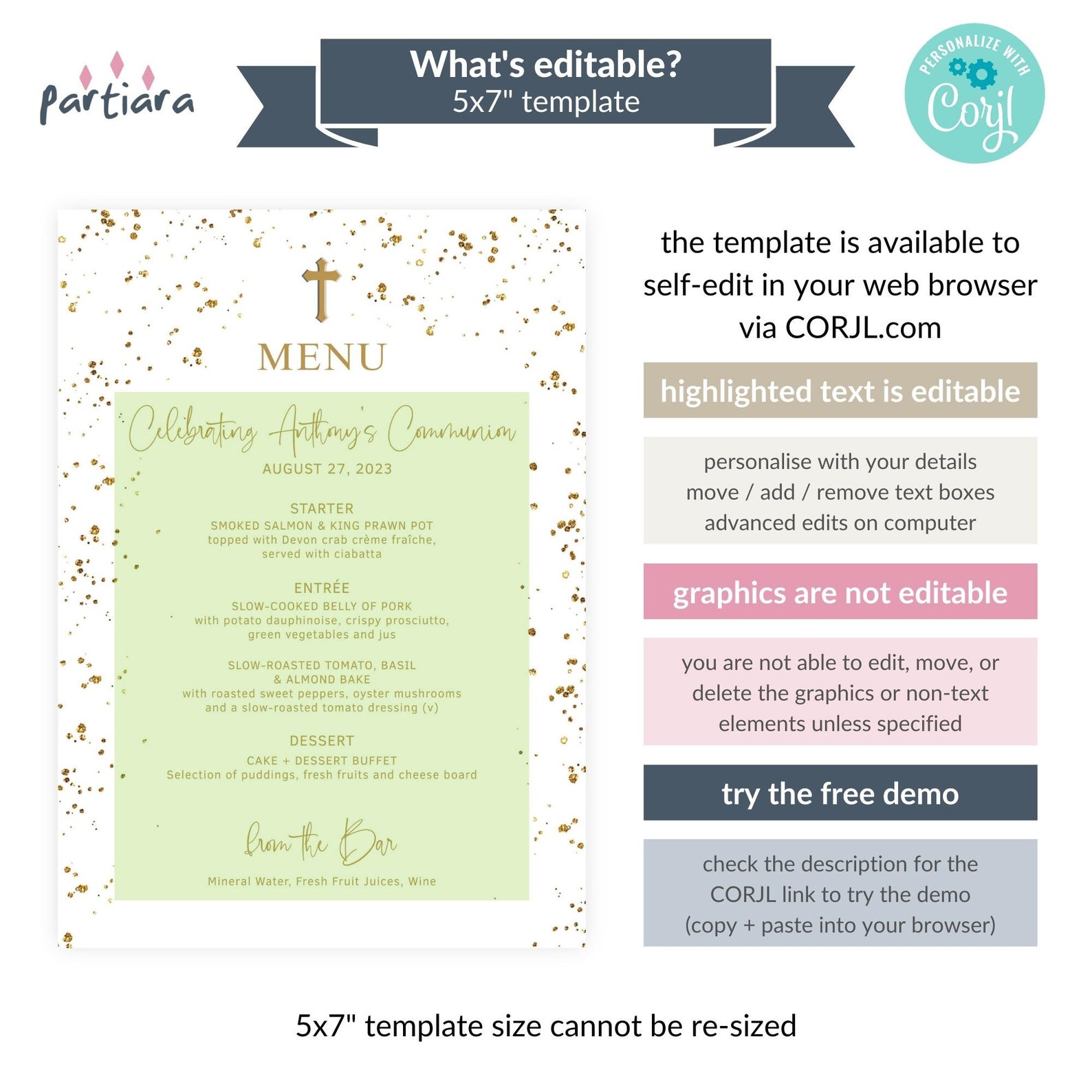 Communion Menu Template, First Communion Table Menus Printable, Boy or ...
