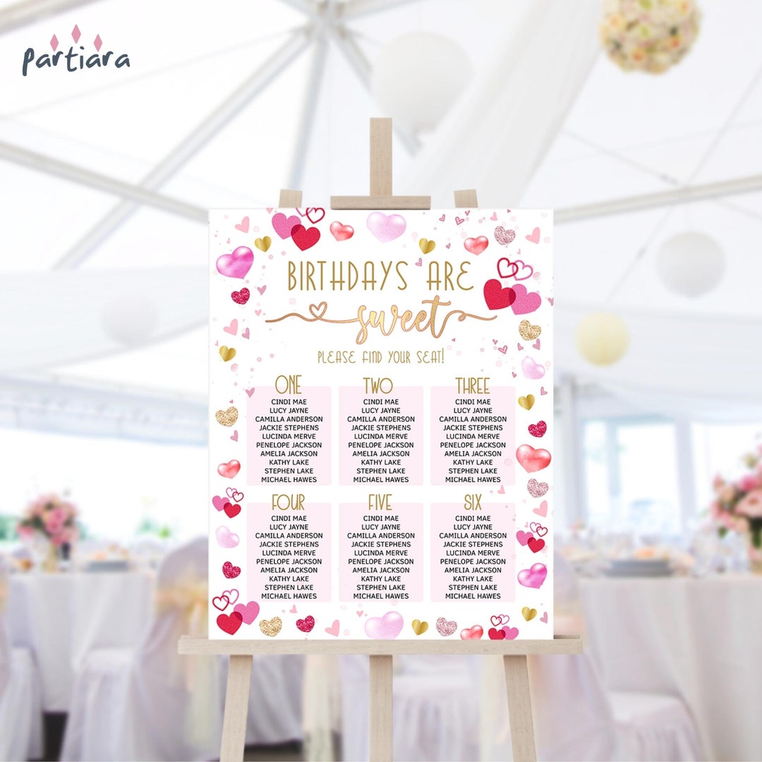 1st Birthday Seating Chart, Hearts Party Table Seating Sign Printable ...