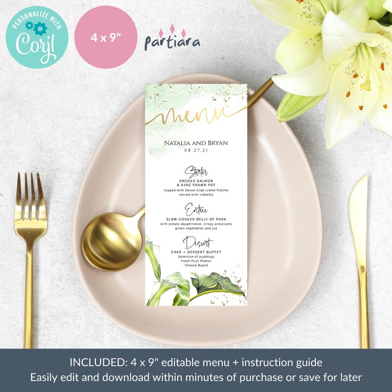 Lilies Menu Card Calla Lily Wedding Bridal Shower Table Menus - Etsy