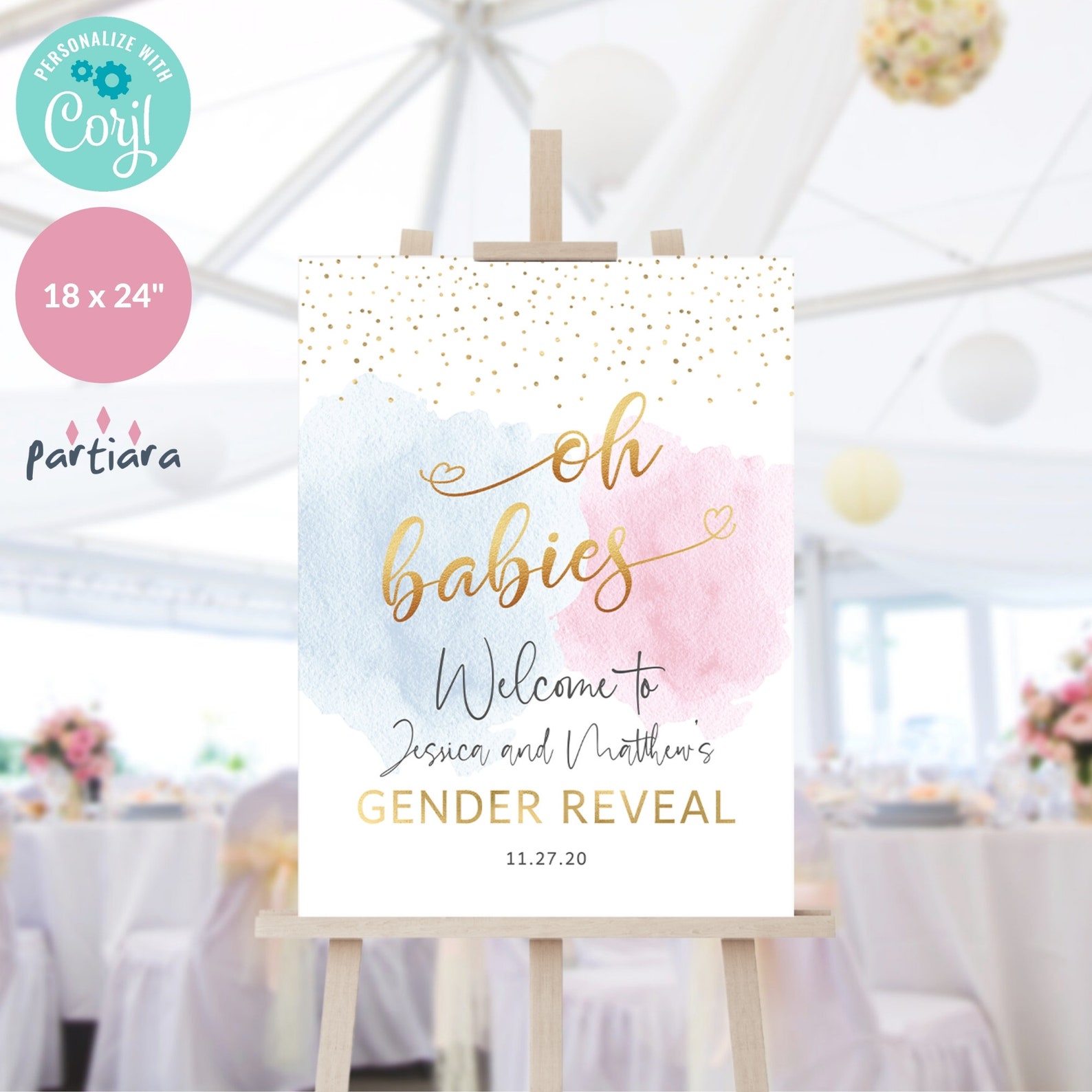 Twin Gender Reveal Welcome Sign Printable Baby Reveal Party - Etsy