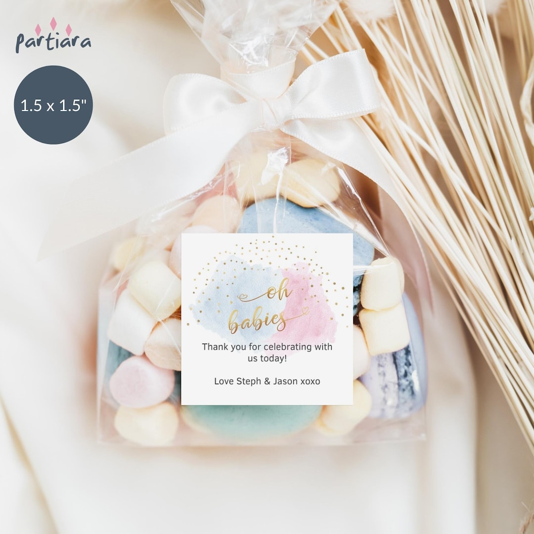Twin Babies Favor Tag Printable Baby Shower Party Gift Thank You Labels ...