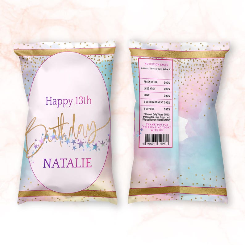 Rainbow Birthday Chip Bag Template, Pastel Party Decor (digital ...