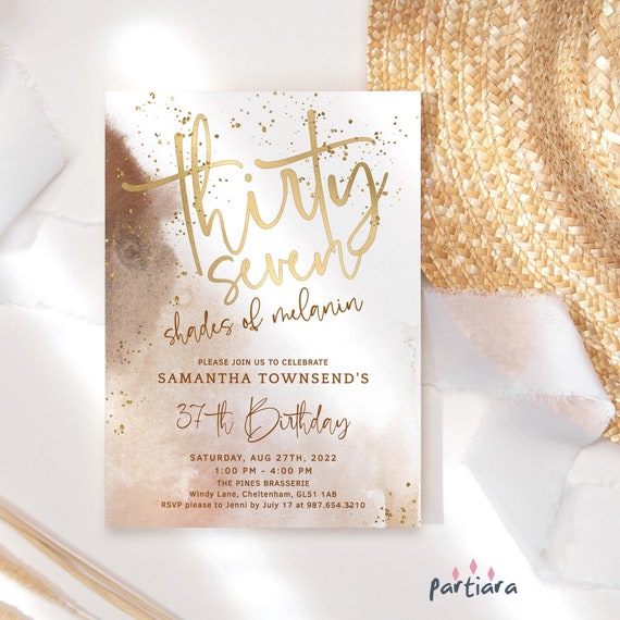 Brown Gold 37th Birthday Invitation Printable Ladies Brunch - Etsy