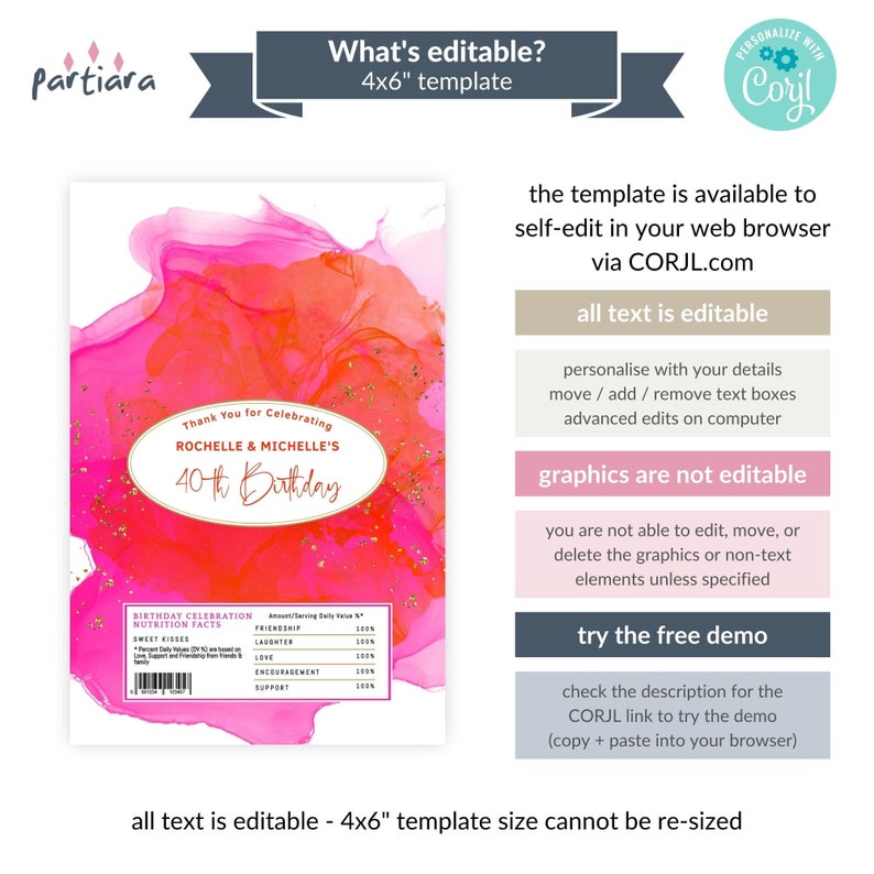 Hot Pink Candy Label Template, Tropical Birthday Party Favors Printable ...