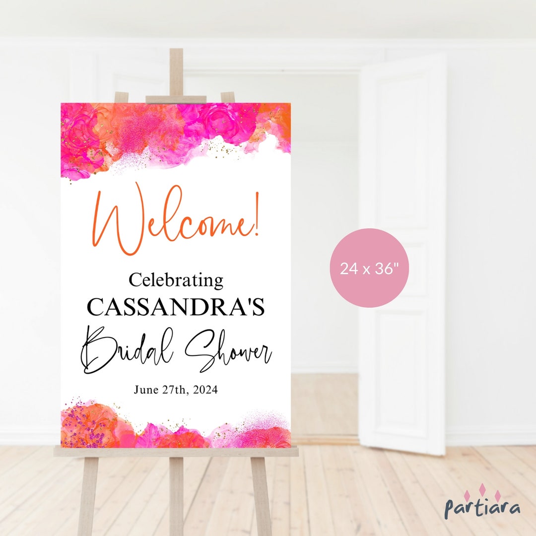 Hot Pink Orange Welcome Sign Printable, Bridal Shower Party Welcome ...
