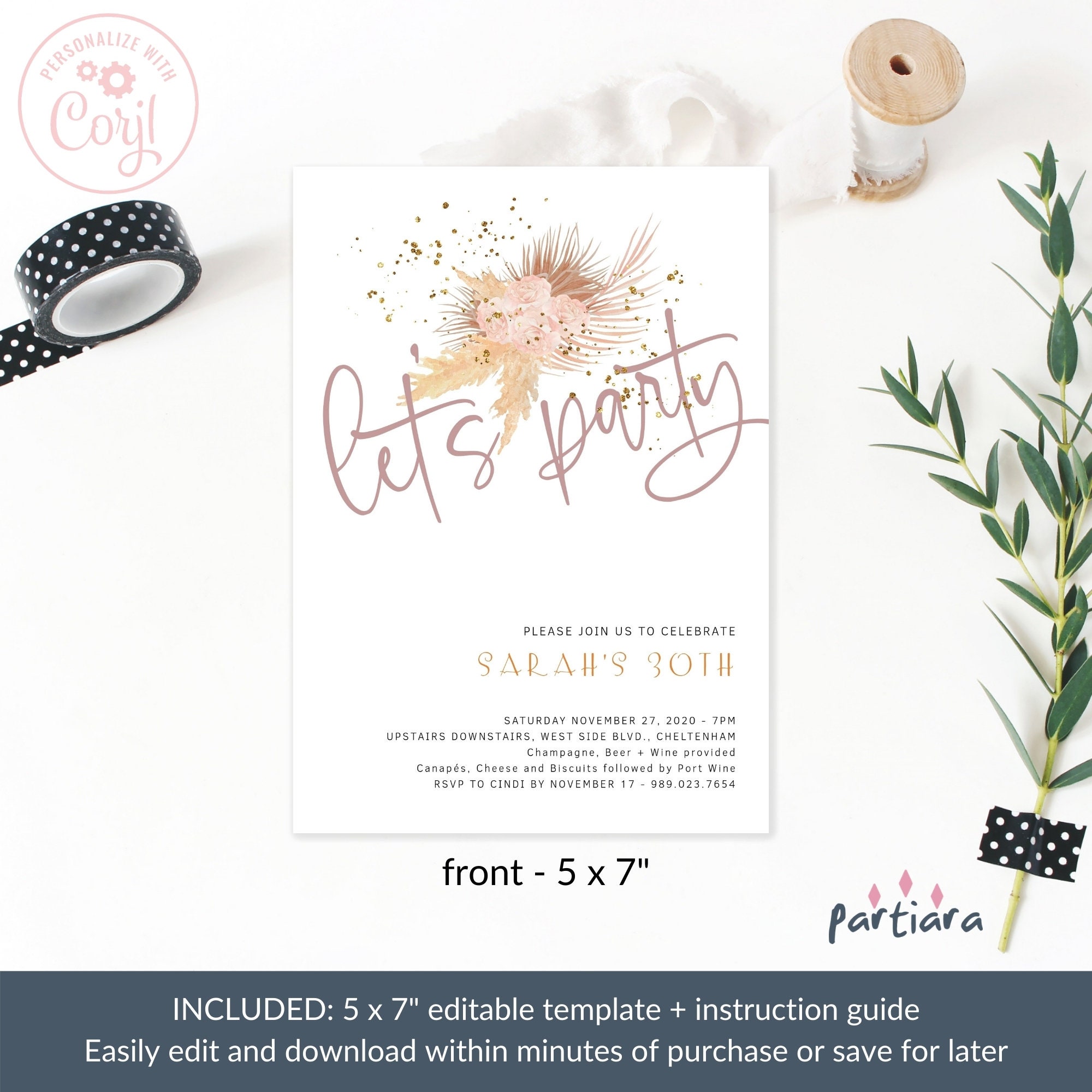 Bohemian Birthday Invitations Printable Instant Download | Etsy