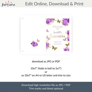 Quinceanera Program Butterfly Template, Purple Quince Party Programs ...