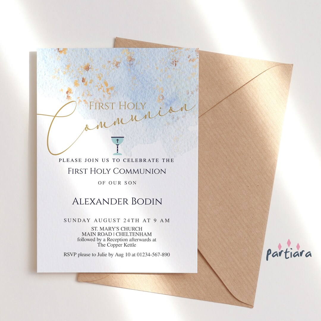 Boys Communion Invitation Pastel Blue Template, First Holy Communion ...