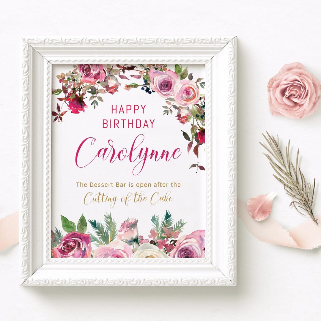 Happy Birthday Sign Floral Party Decoration Printable for Ladies, 60th ...