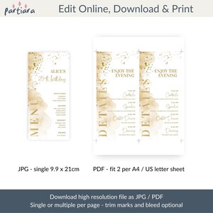 Gold Menu Program Printable Ladies Birthday Dinner Party Table Menus ...