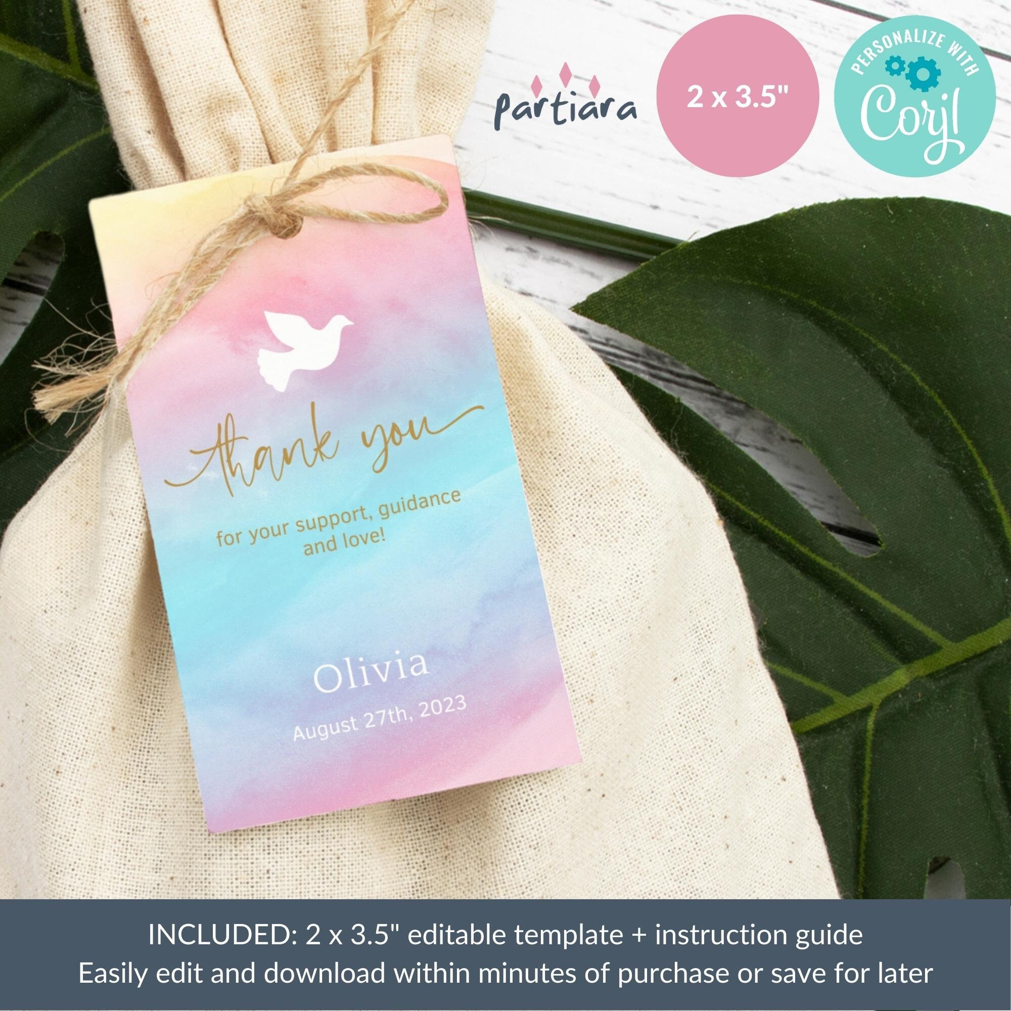 Confirmation Favor Gift Tag Printable Girls Rainbow Pastel Party Thank ...