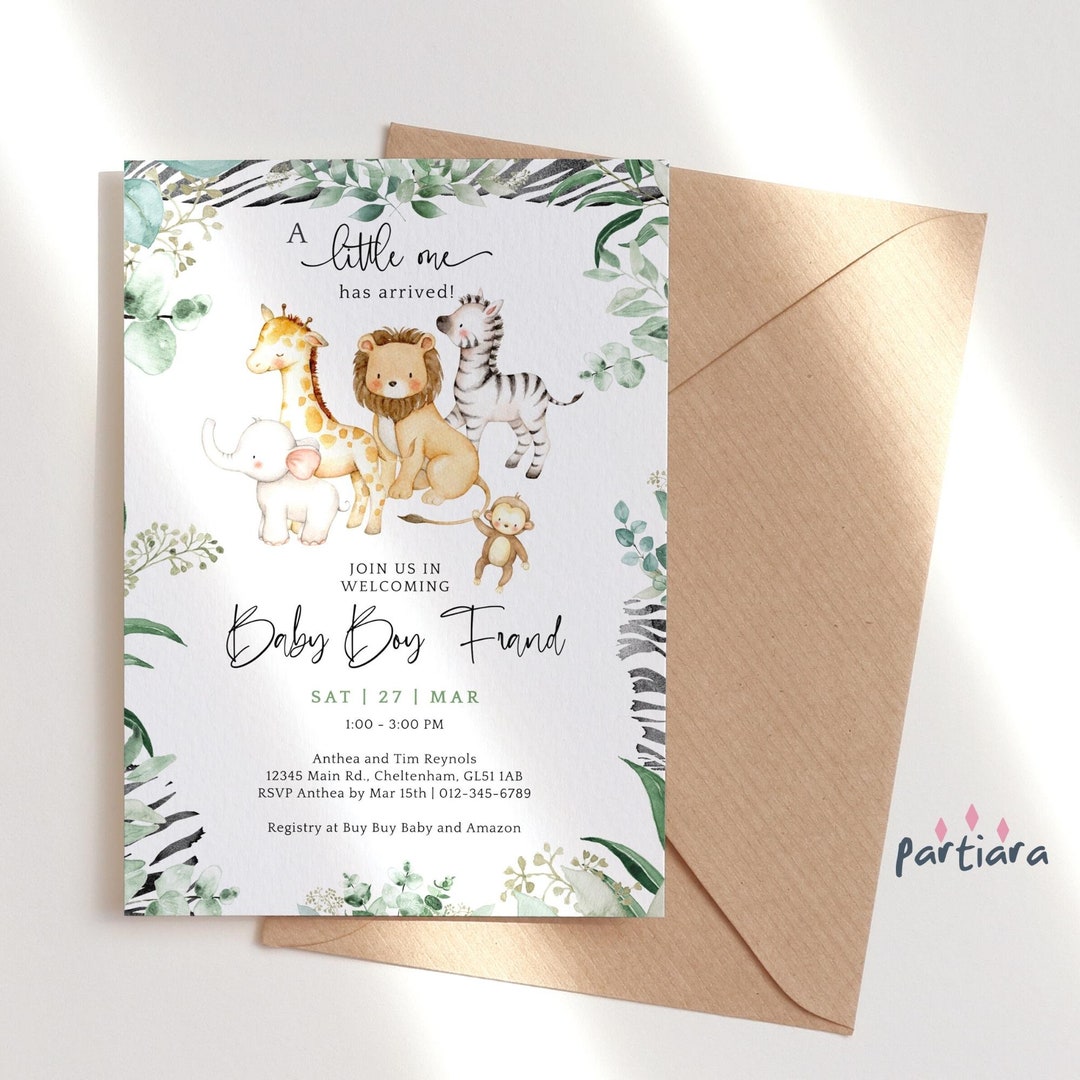 Baby Welcoming Party Invite Printable Boy Safari Animals Sip and See ...