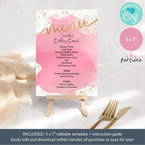 Candy Pink Menus Editable Teen Girl Birthday Brunch Menu Card Printable ...