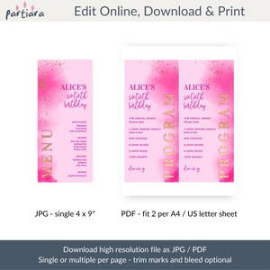 Hot Pink Program Template Menu Card Printable, Ladies Birthday Dinner ...