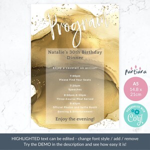 All White Gold Program Card Ladies Birthday Retirement Party Printable ...