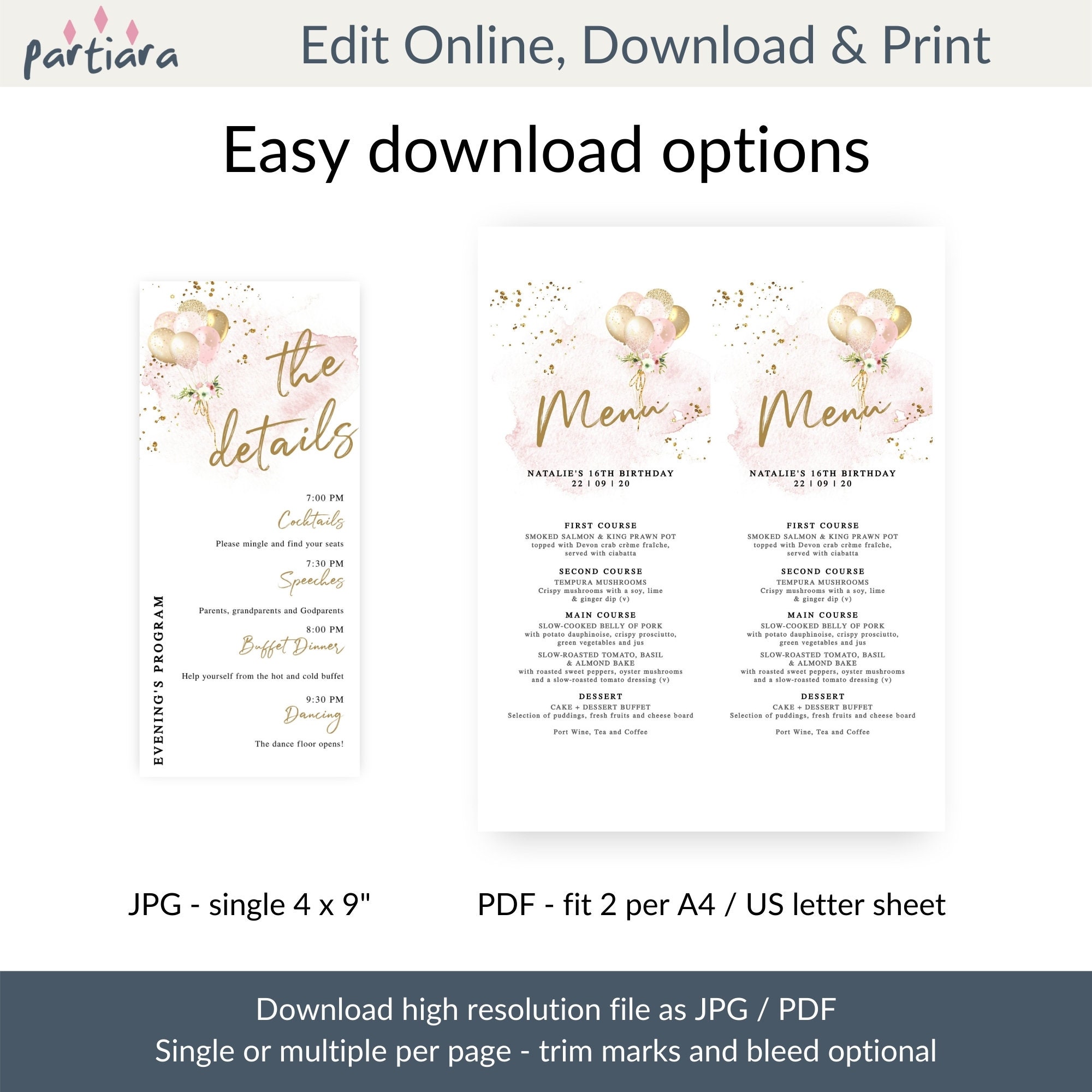 Blush Pink Menu and Program DIY Editable Template Birthday - Etsy UK